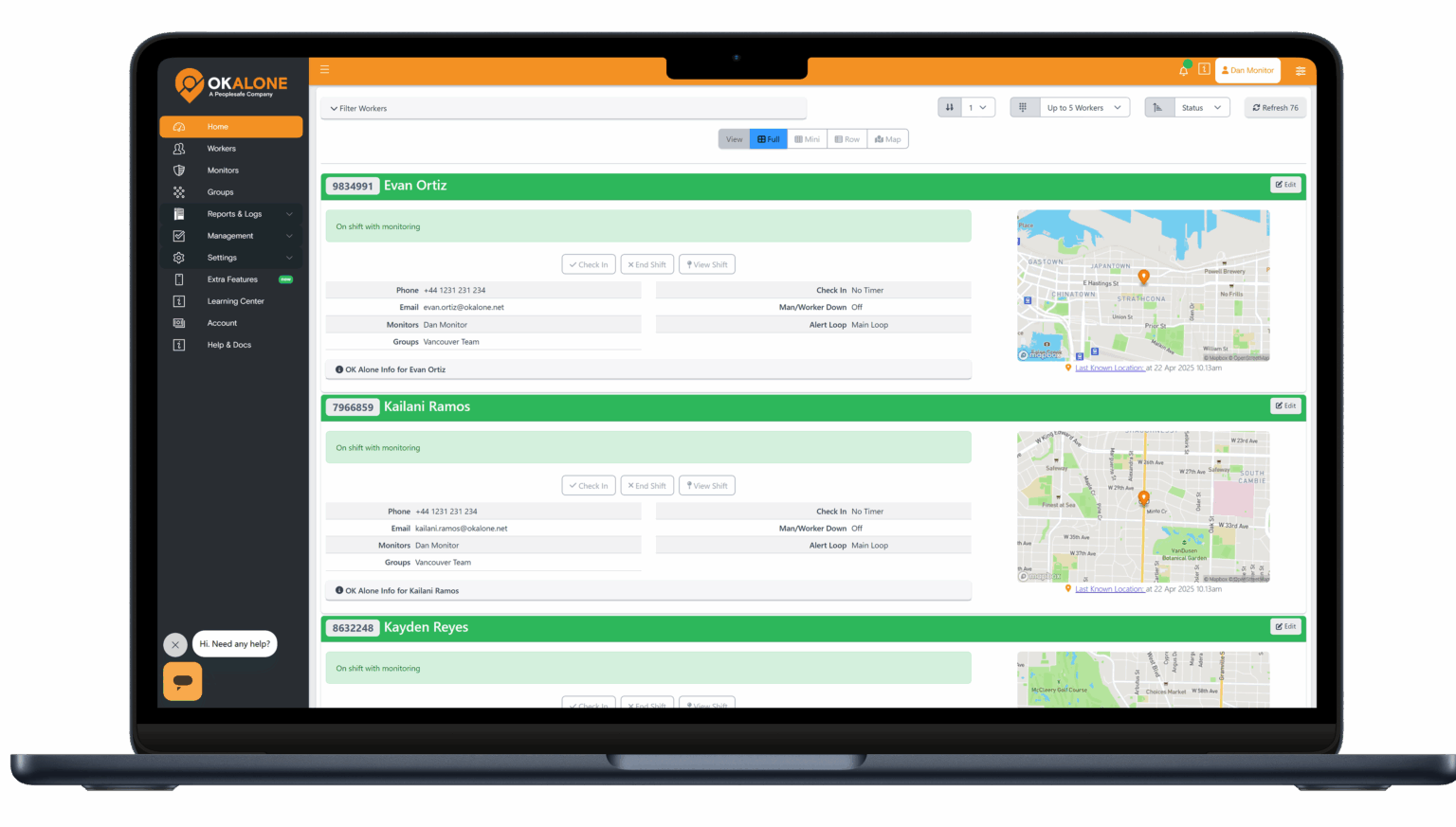 Safety Monitoring Dashboard for Lone Workers
